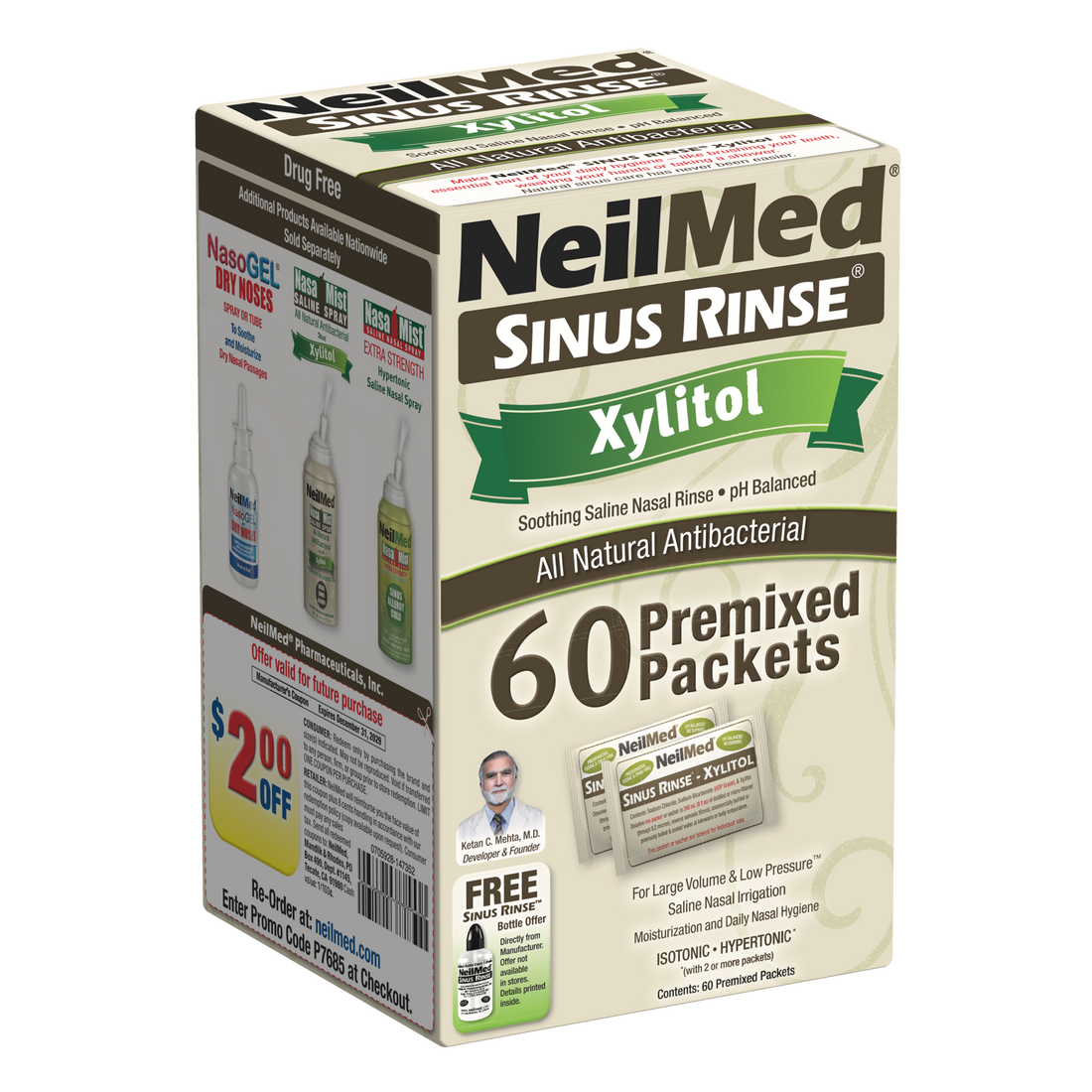 NeilMed Sinus Rinse Premixed Refill Packets With Xylitol, 60ct